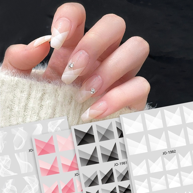 French gradient manicure sticker French semi-transparent pattern ...