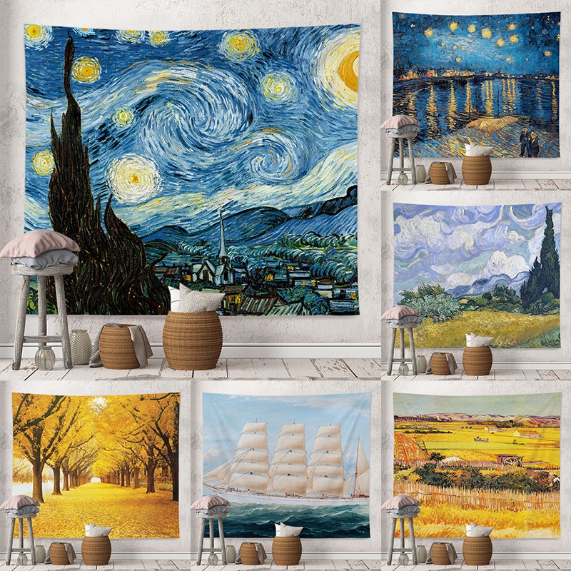 Oil Painting Starry Sky Tapestry Living Room Bedroom Decoration ...