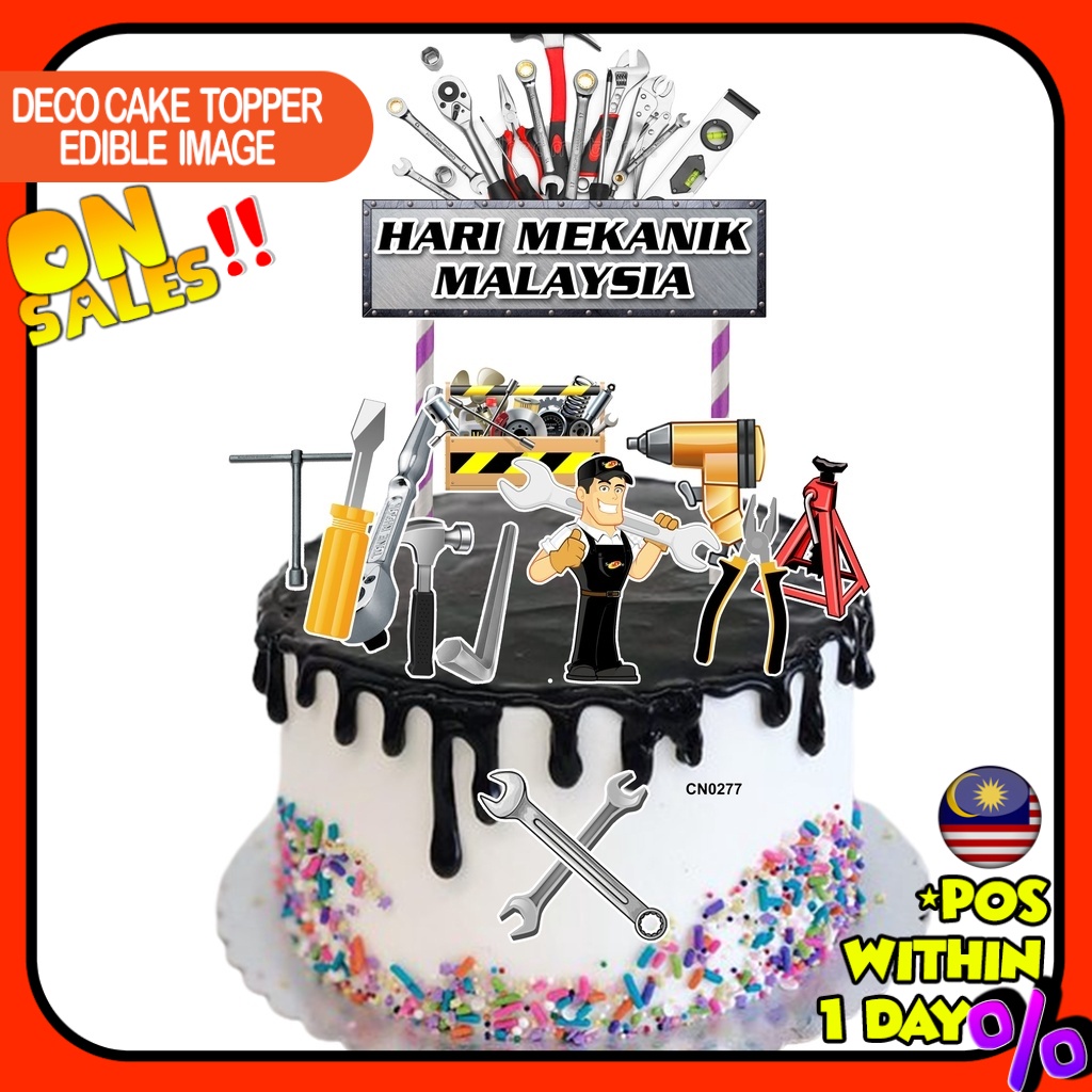 [CUSTOM NAME] Happy Birthday Cake Topper Mechanic Mekanik Tools ...