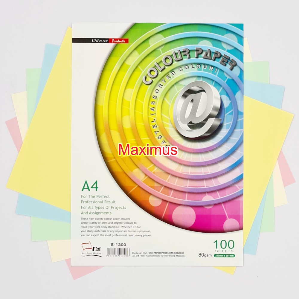Uni Paper Pastel Color Paper A4 80gsm 100's (Assorted Colors) | Shopee ...