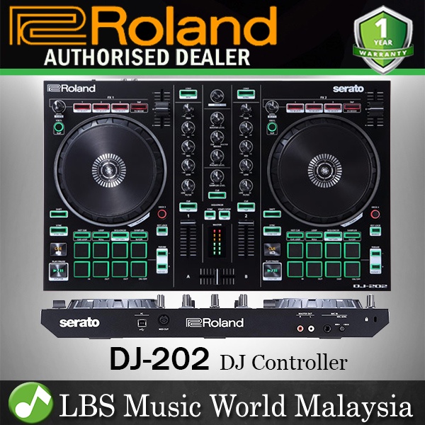 Roland DJ-202 Serato 2 Channel DJ Mixer Controller with Drum Machine Black (DJ202 DJ 202 ...