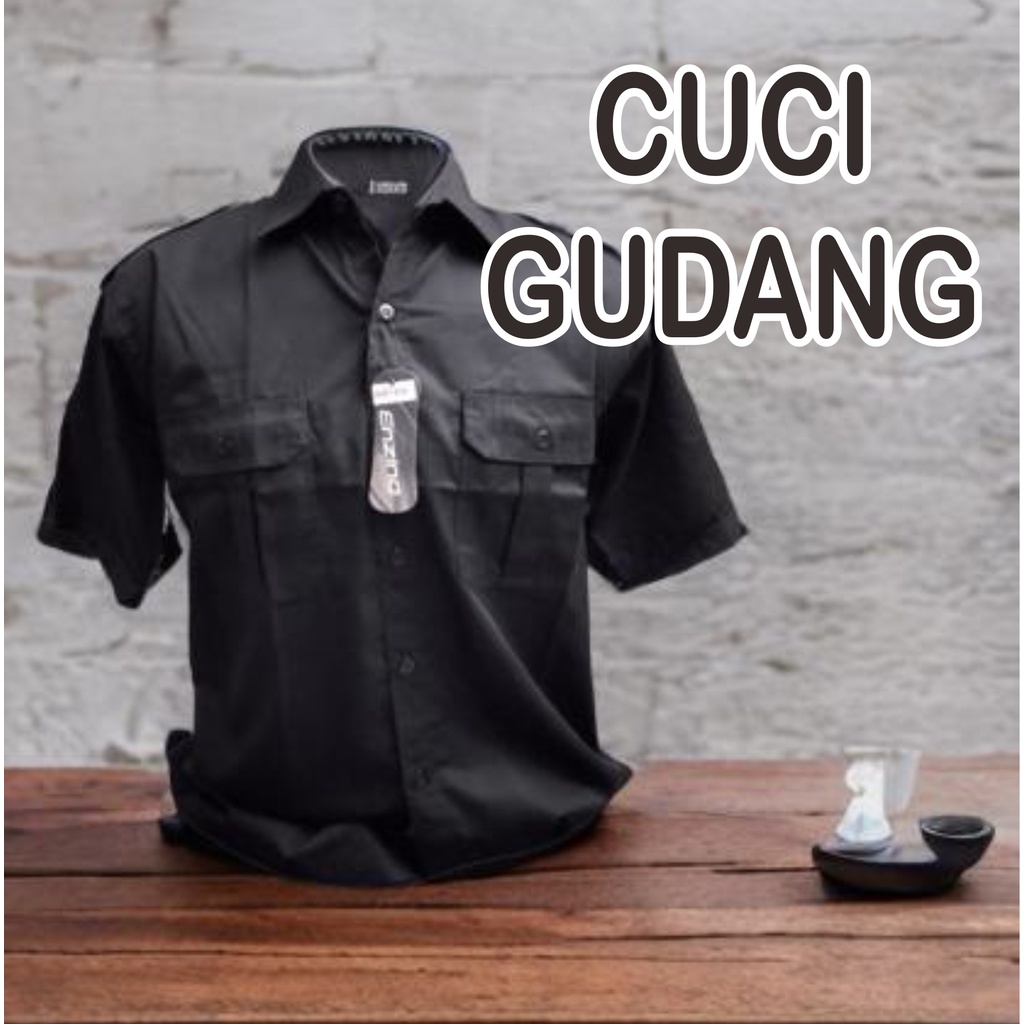 HITAM KEMEJA Enzino Uniform Shirt PDL PDH Black Short Sleeve Men ...