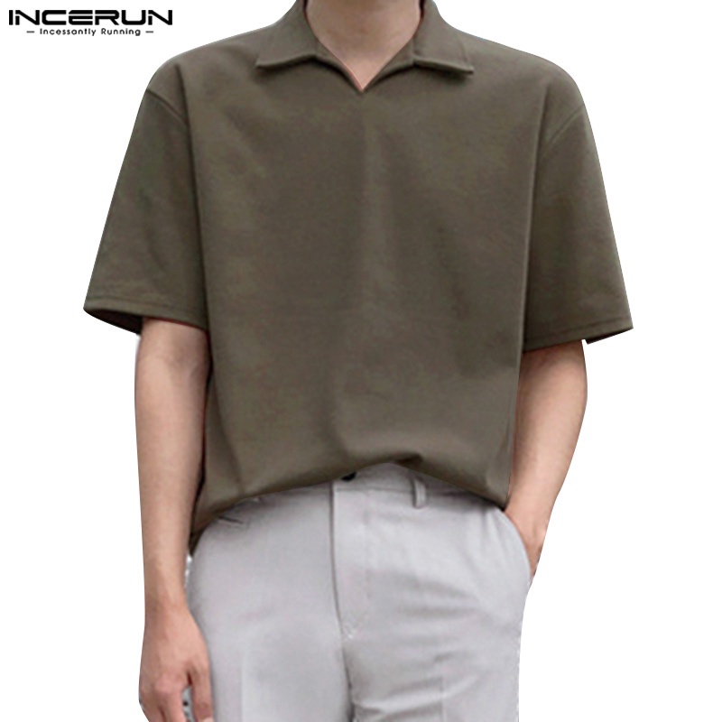INCERUN Men's 3Colors Japanese Style Short Sleeve Solid Color Collared ...