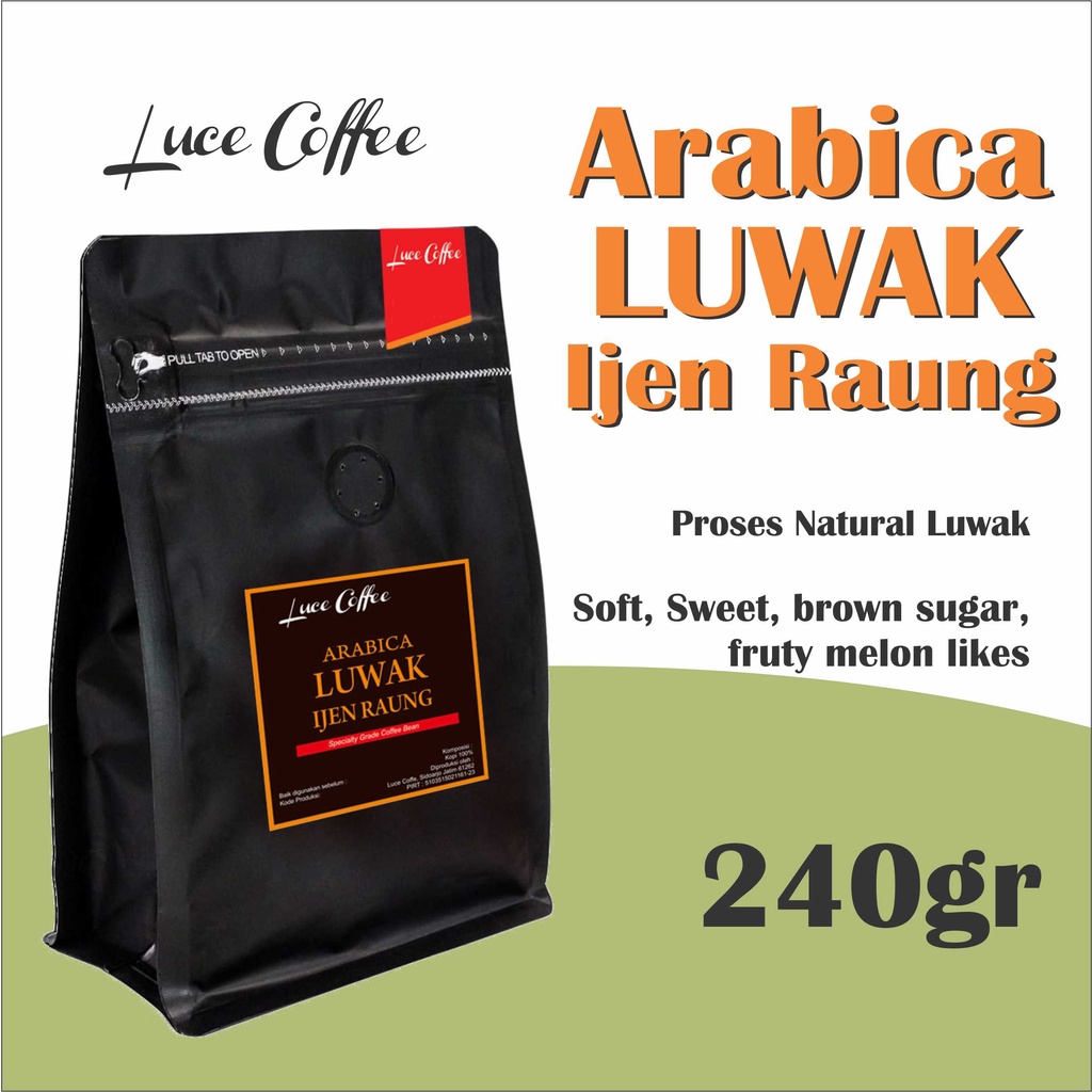 Luce Coffee, arabica coffee LUWAK Ijen Raung 240gr - roastedbean or ...
