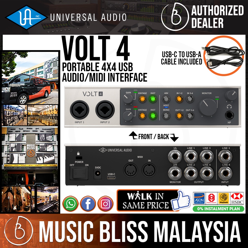 Universal Audio Volt 4 Portable 4x4 USB Audio/MIDI Interface (Volt4 ...
