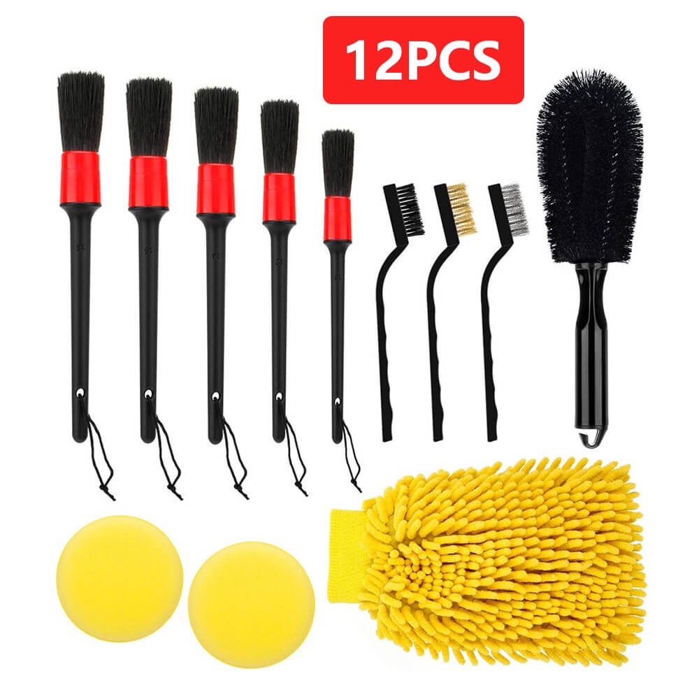 12pcs Car Detailing Brush Kit Wire bristles Wheel Rims Clean Brush Set ...