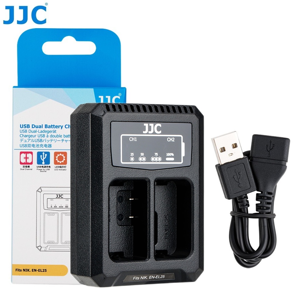 JJC Dual Battery USB Charger for EN-EL25 Battery of Nikon Z50II Z50 II ...