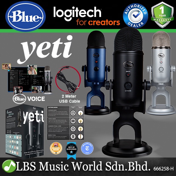 Blue Microphones Yeti USB Mic with Cable Professional Recording ...