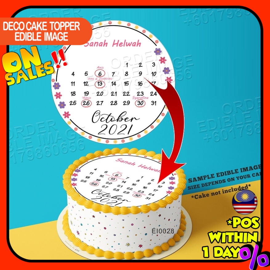 Printing EI Calendar Bunga Edible Image Print Cake Photo Icing Paper ...