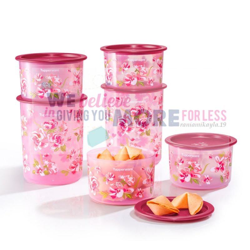 Tupperware Bloom Delight One Touch Set 600ml and 1.25L Cookie Container Bekas Kedap Air dan ...