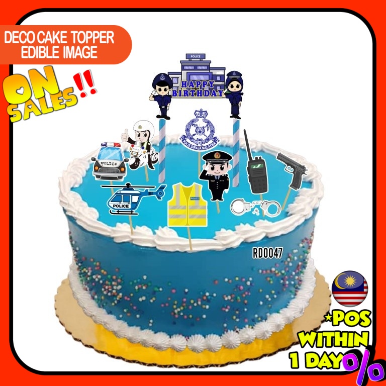 READY STOCK Happy Birthday Cake Topper Polis Malaysia Decoration Set ...