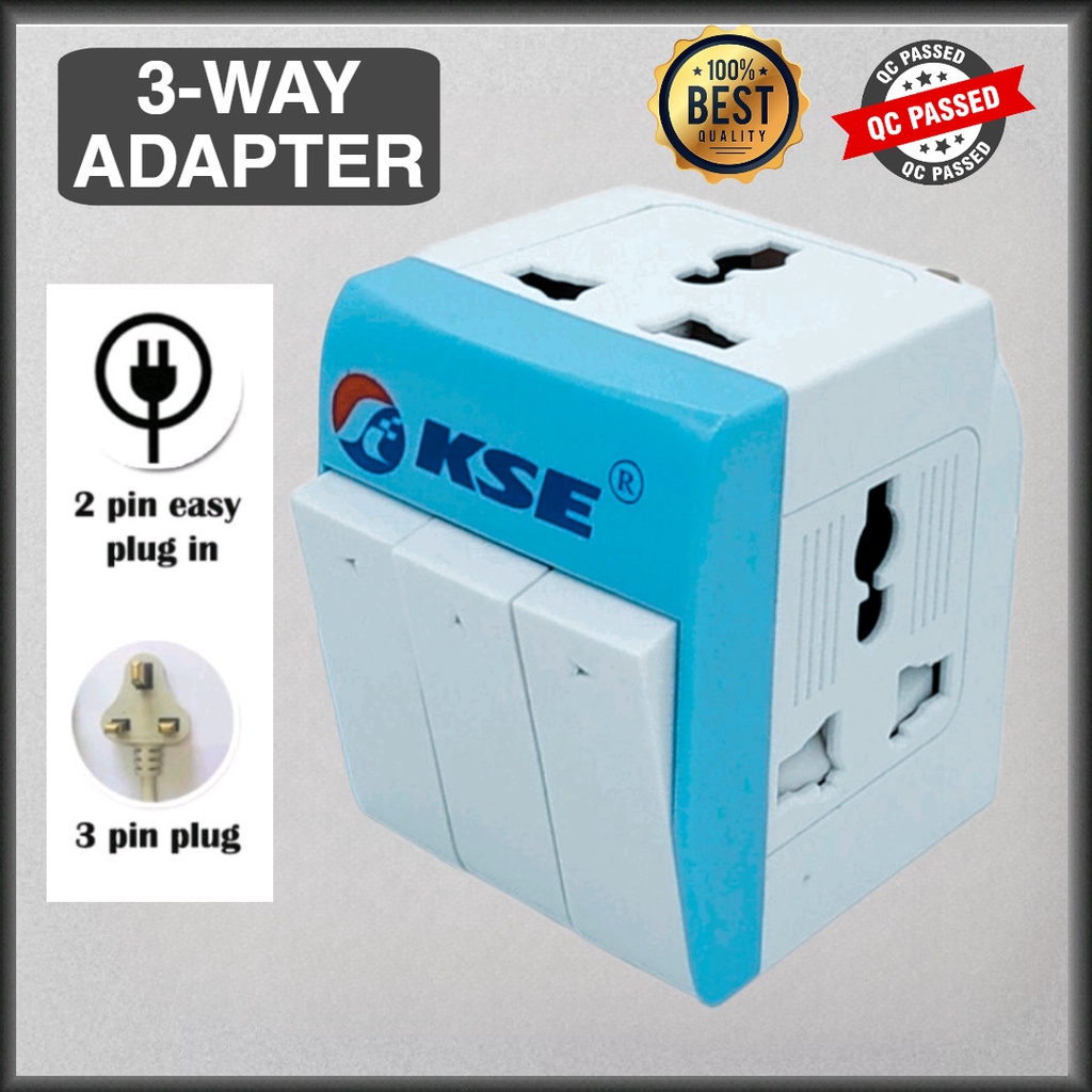 🔥READY STOCK🔥 KSE 3 Way Multi Adapter 13A 3000w with ON/OFF Switch ...