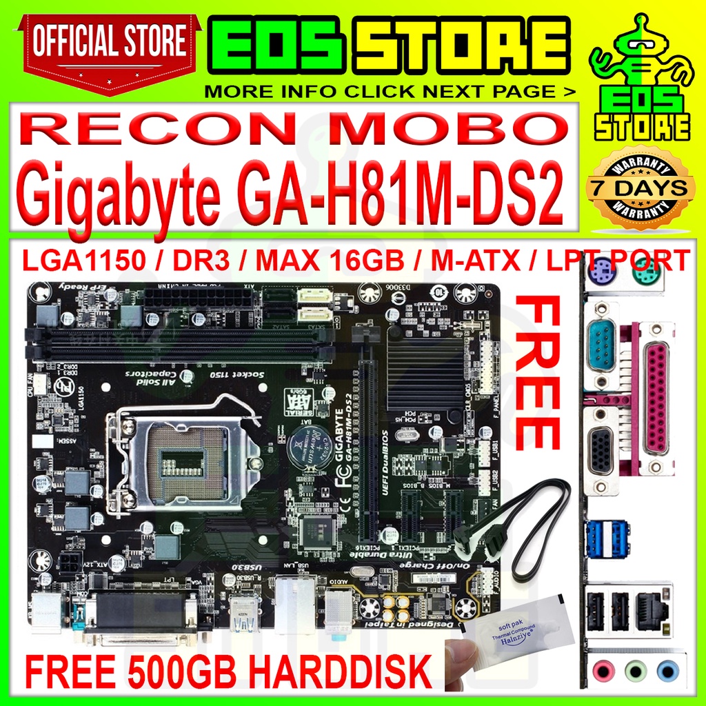 Gigabyte GA-H81M-DS2 4th gen LGA Socket 1150 Motherboard Mainboard H81M ...