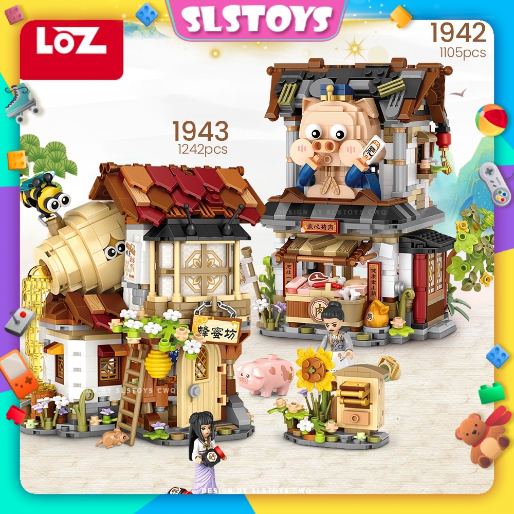 LOZ IDEAS Mini Block 1942 / 1943 Piggy Meat Market Honey Store Chinese ...