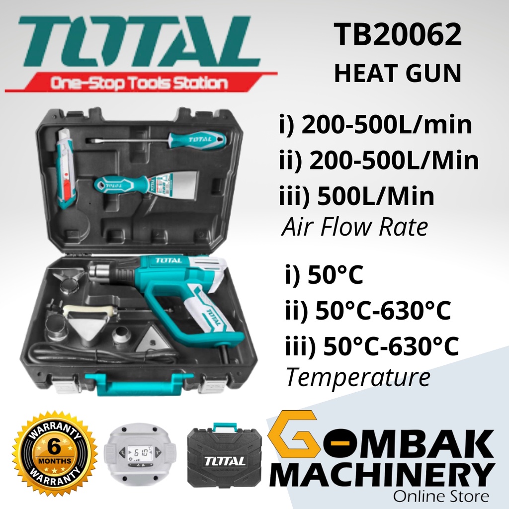 TOTAL TB20062 2000W Heat Gun with 4 pcs Nozzles + 1 pc Metal Scrapper ...