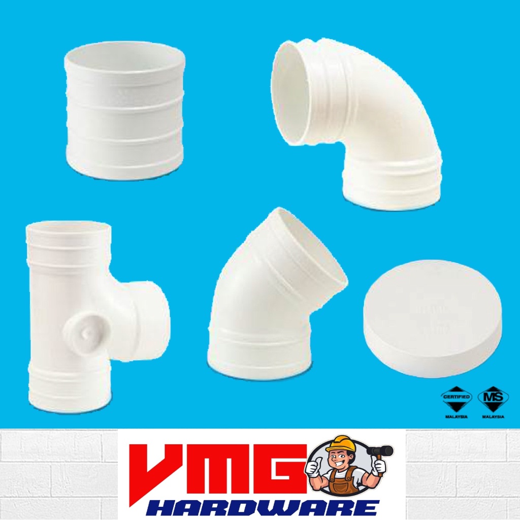 White UPVC Pipe Fitting (36mm/ 43mm/ 56mm) Straight Coupling (Socket)/ 90° Bend (Elbow)/ 45 ...