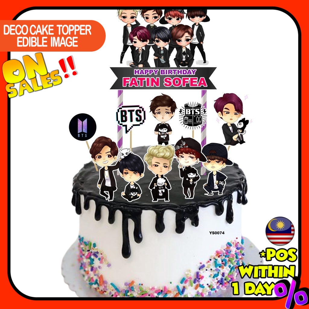 [CUSTOM NAME] Happy Birthday Cake Topper Bts Chibi Decoration Set Party ...