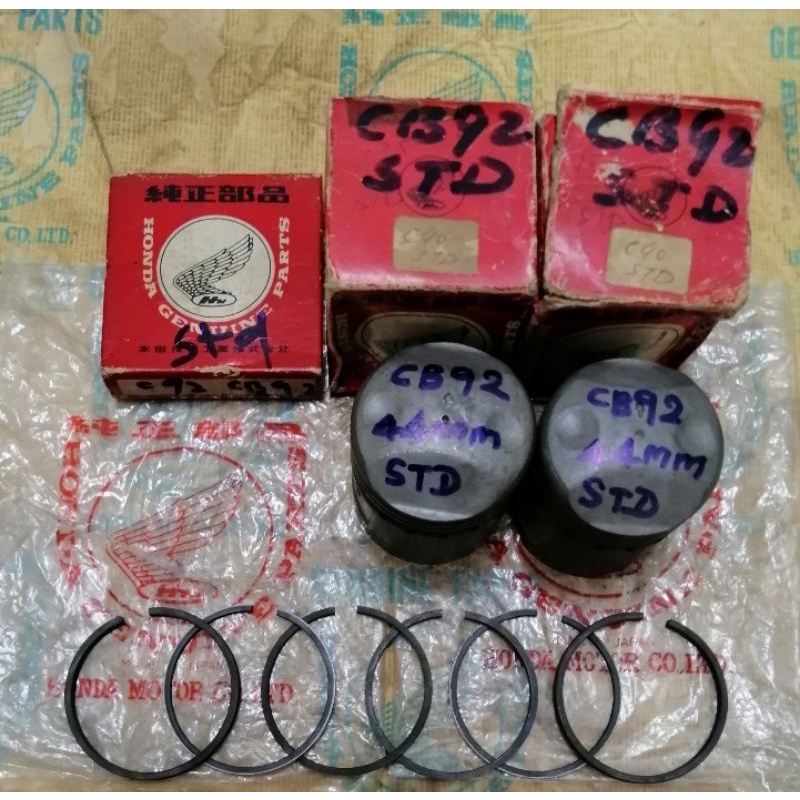 Honda C92/CB92 Piston + Ring Set 1pair (RH/LH))(100%Original Japan)Block Size 44mm Std Pin Hole ...