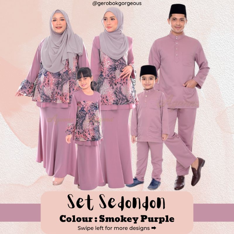 Baju Raya Sedondon Tema Warna Smokey Purple Pastel Set Family Ayah Ibu ...