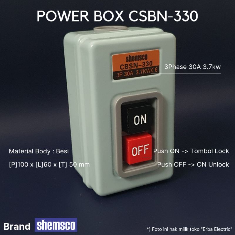 Shemsco CBSN-330 3P 30A 3.7KW Power Button Box ON-OFF TBSN | Shopee ...