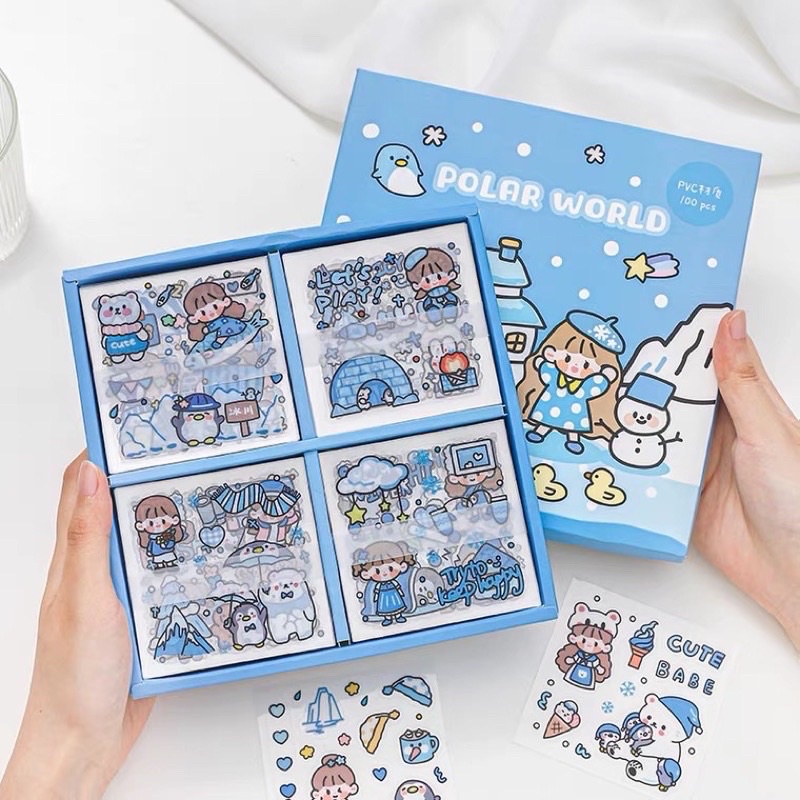 Sticker box of 100 cute Polar World sheets (PVC) - Free Tattoo Stickers ...
