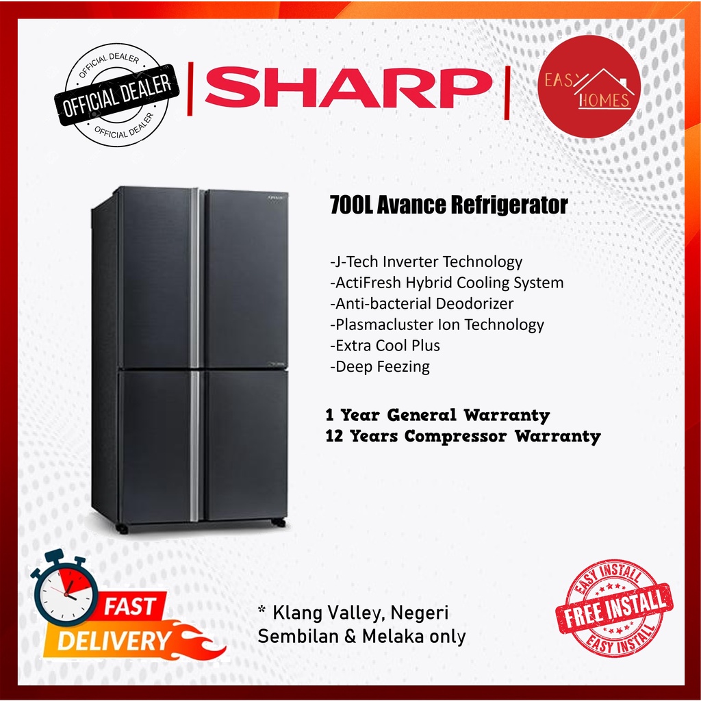 Sharp 700L 4 Door Inverter Refrigerator SJF821VMSS (Dark Grey) | Shopee ...