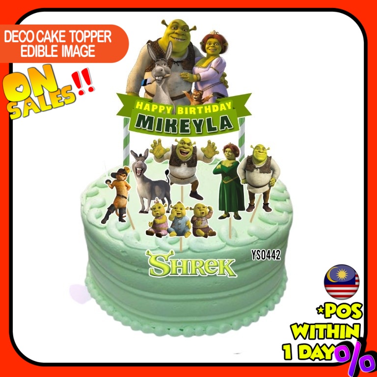[CUSTOM NAME] Happy Birthday Cake Topper Shrek Decoration Set Party ...