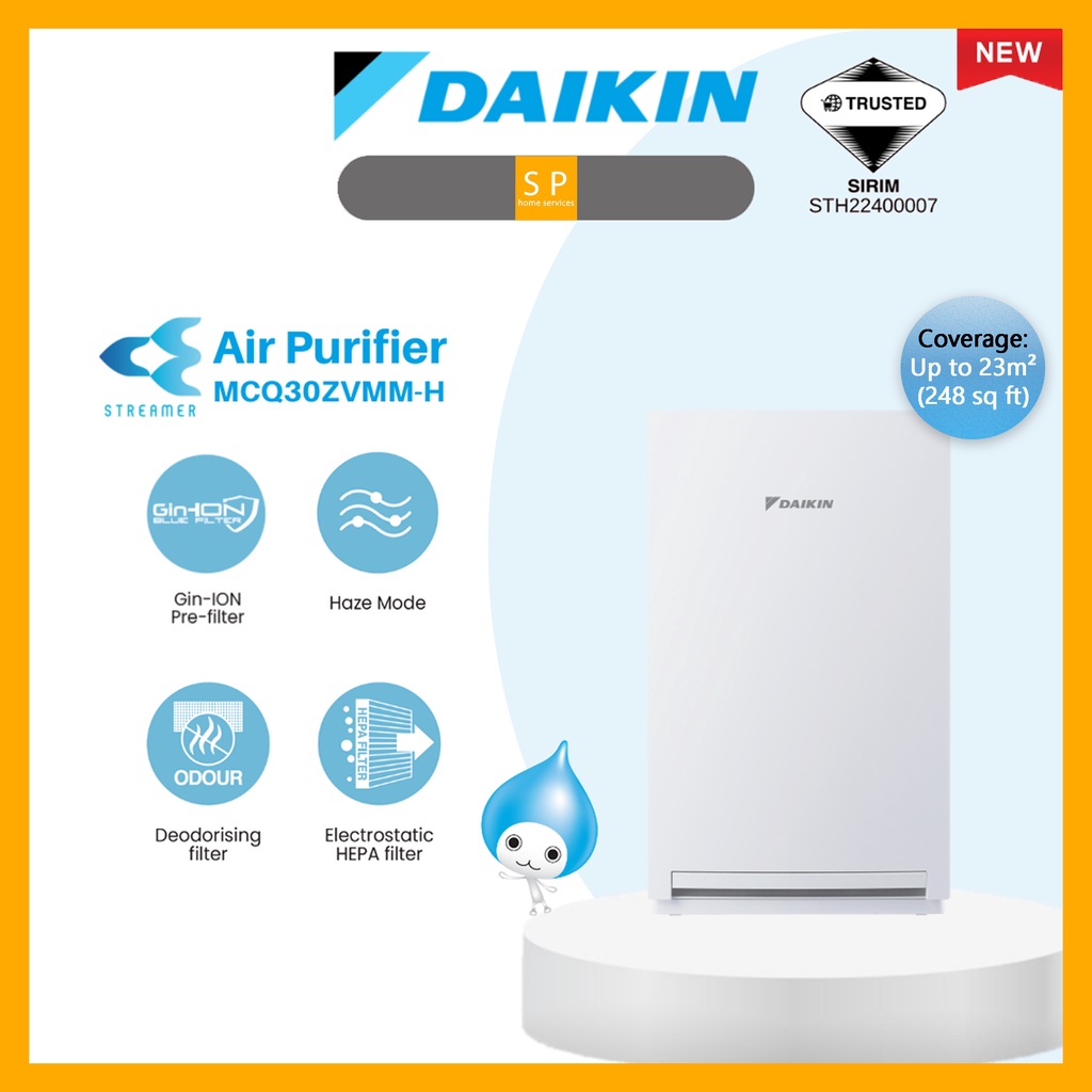 Daikin Air Purifier MCQ30ZVMM-H 23m2 With Streamer & Gin-Ion Antivrus ...