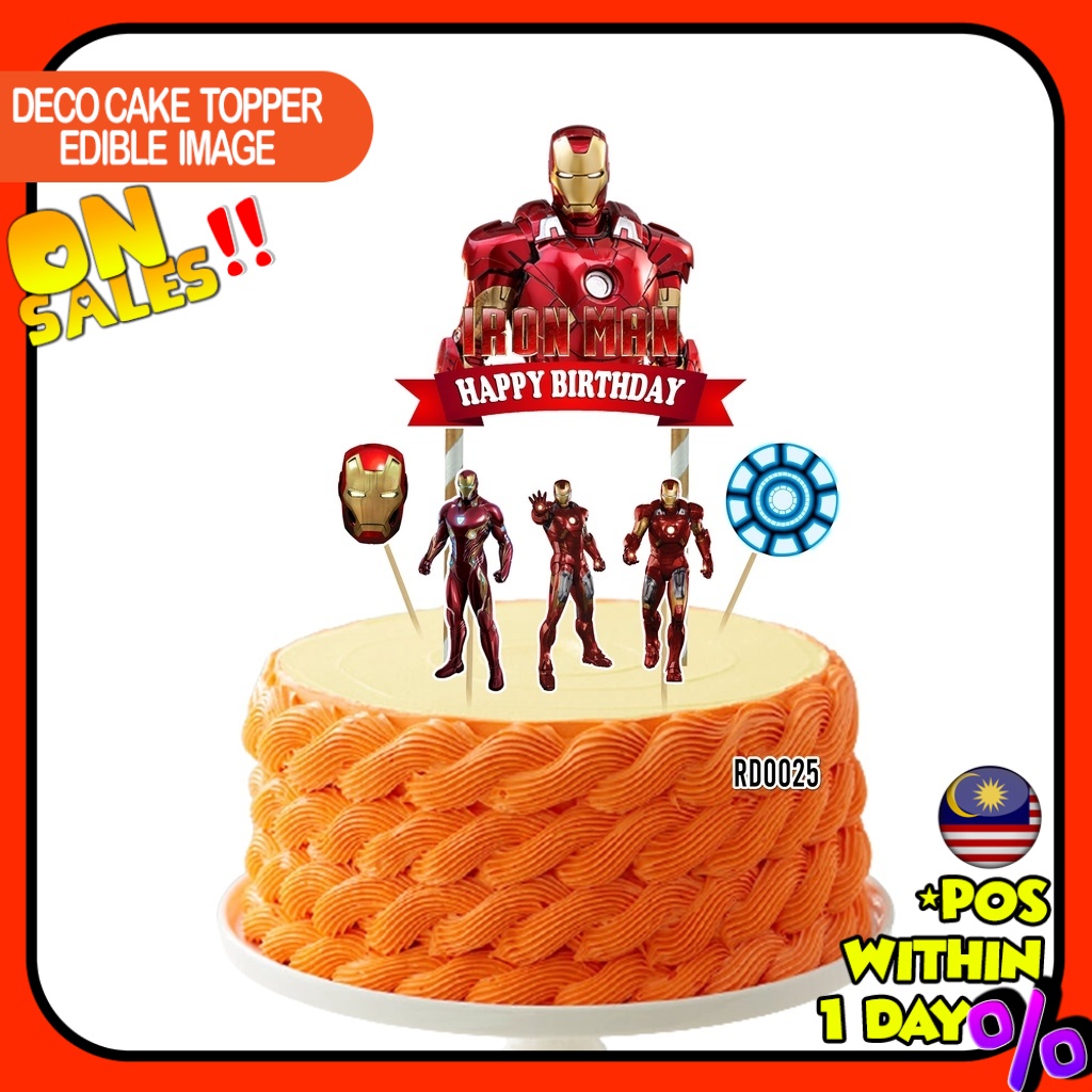 READY STOCK Happy Birthday Cake Topper Iron Man Decoration Set Party ...