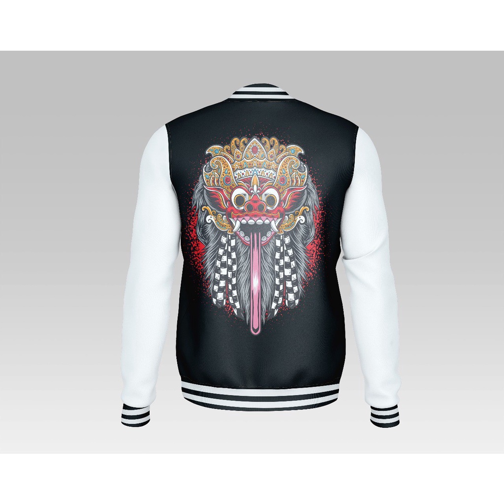 PUTIH HITAM Nabilla Varsity Jacket Balinese Barong Long Tongue Black ...