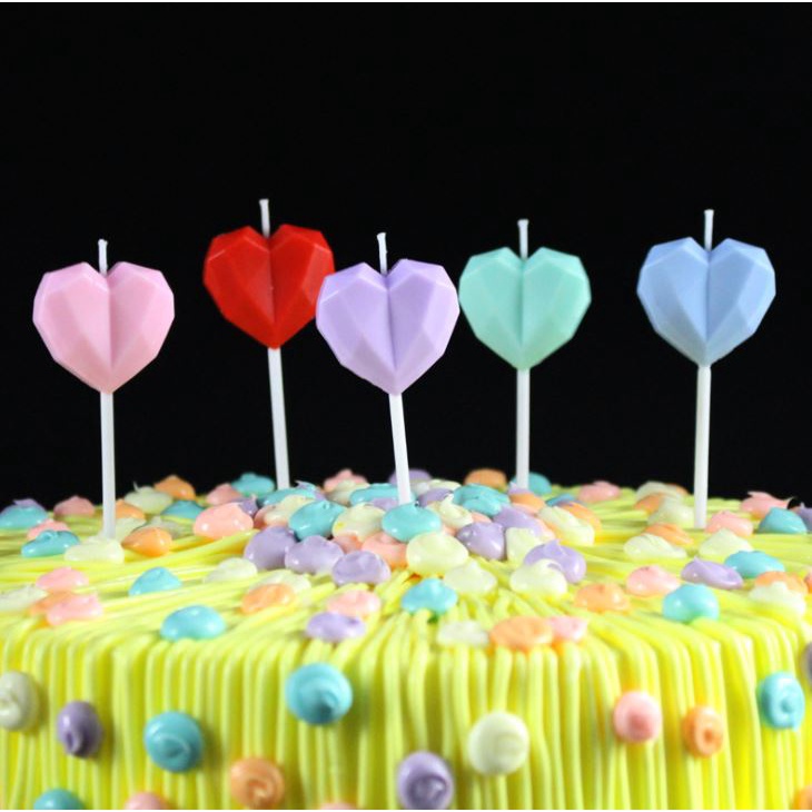 Macaron Heart Shape Long Birthday Candle Cute Cake Topper Decorative ...