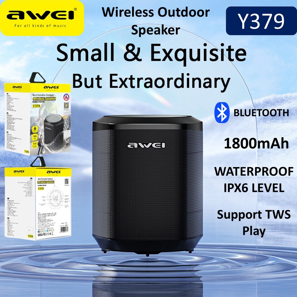 AWEI Y379 Wireless Bluetooth V5.0 Mini Portable Speaker / Super Bass / IPX6 Level Waterproof ...
