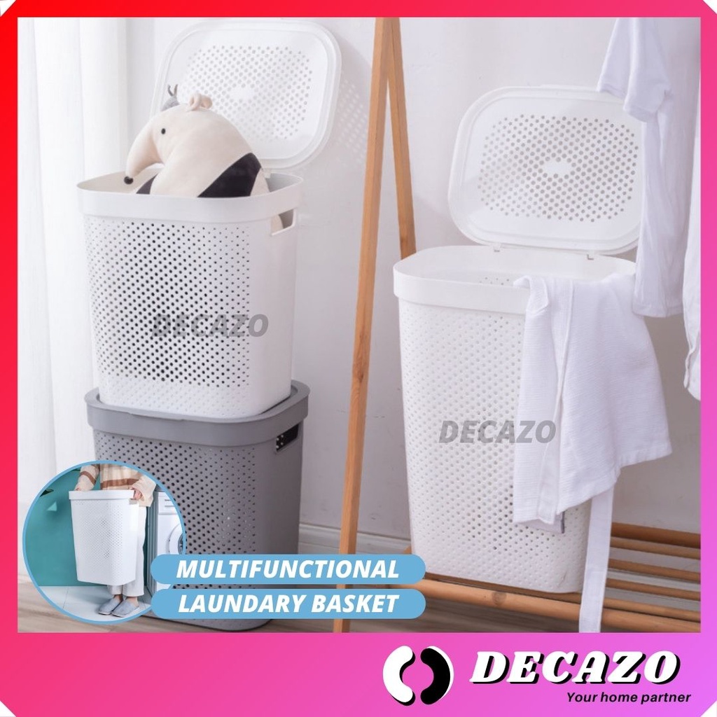 Bakul Dobi 45/60L Laundry Basket Large Capacity with Cover Dirty ...