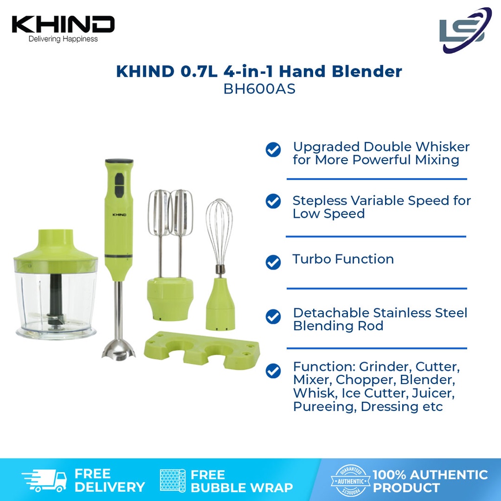KHIND 0.7L 4-in-1 Hand Blender BH600AS | Variable Speed | Turbo ...