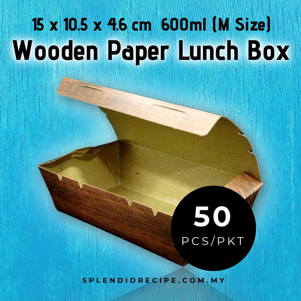 Disposable 600ml Wooden Paper Lunch Box (50pcs) | Shopee Malaysia