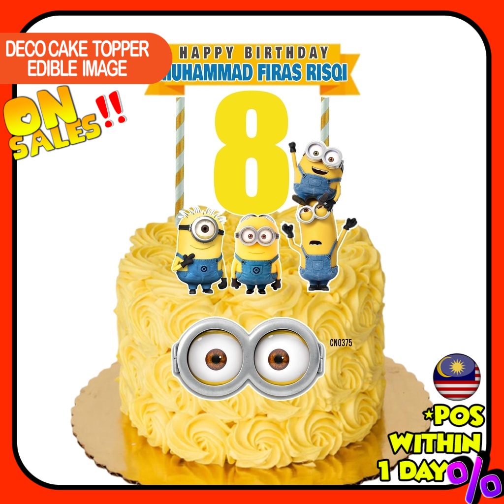 [CUSTOM NAME] Happy Birthday Cake Topper Minions Decoration Set Party ...