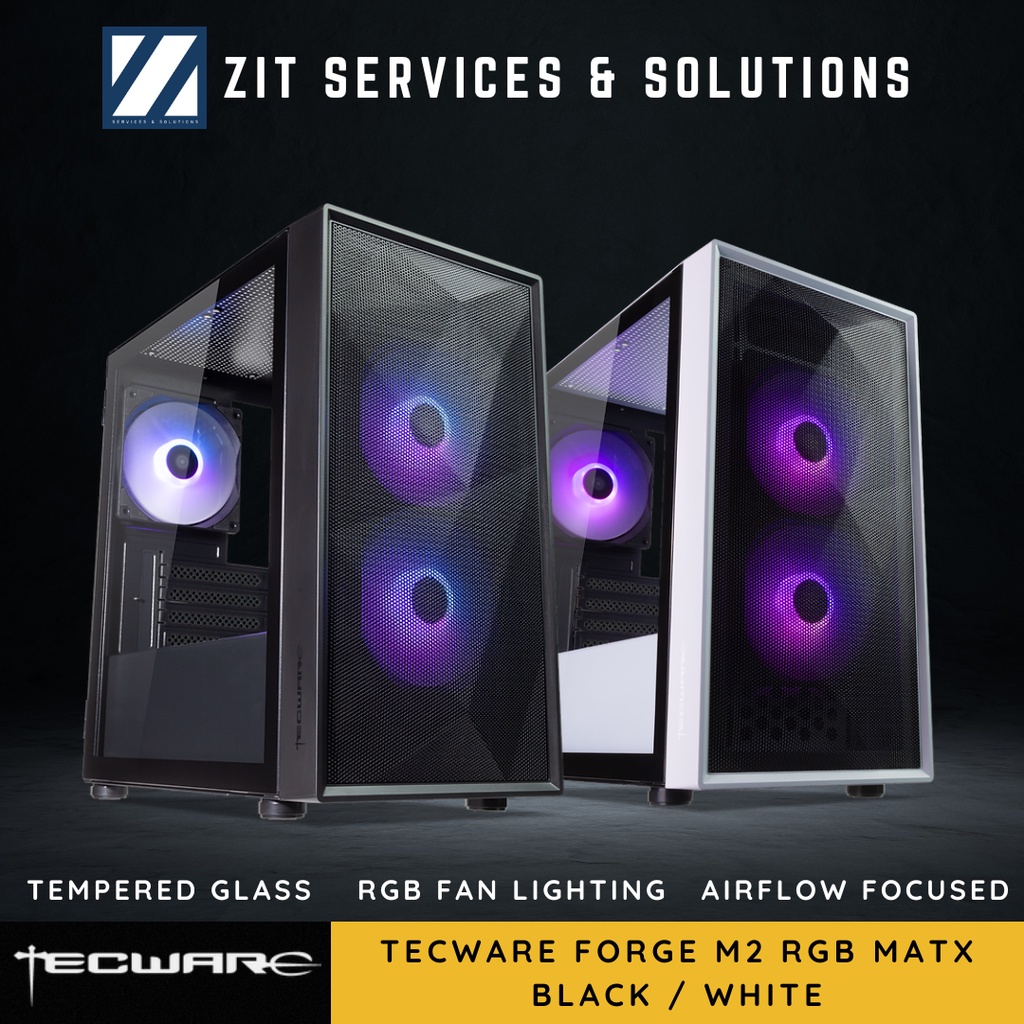 Tecware Forge M2 RGB TG MATX Case Black / White F Series Mini-Tower RGB ...