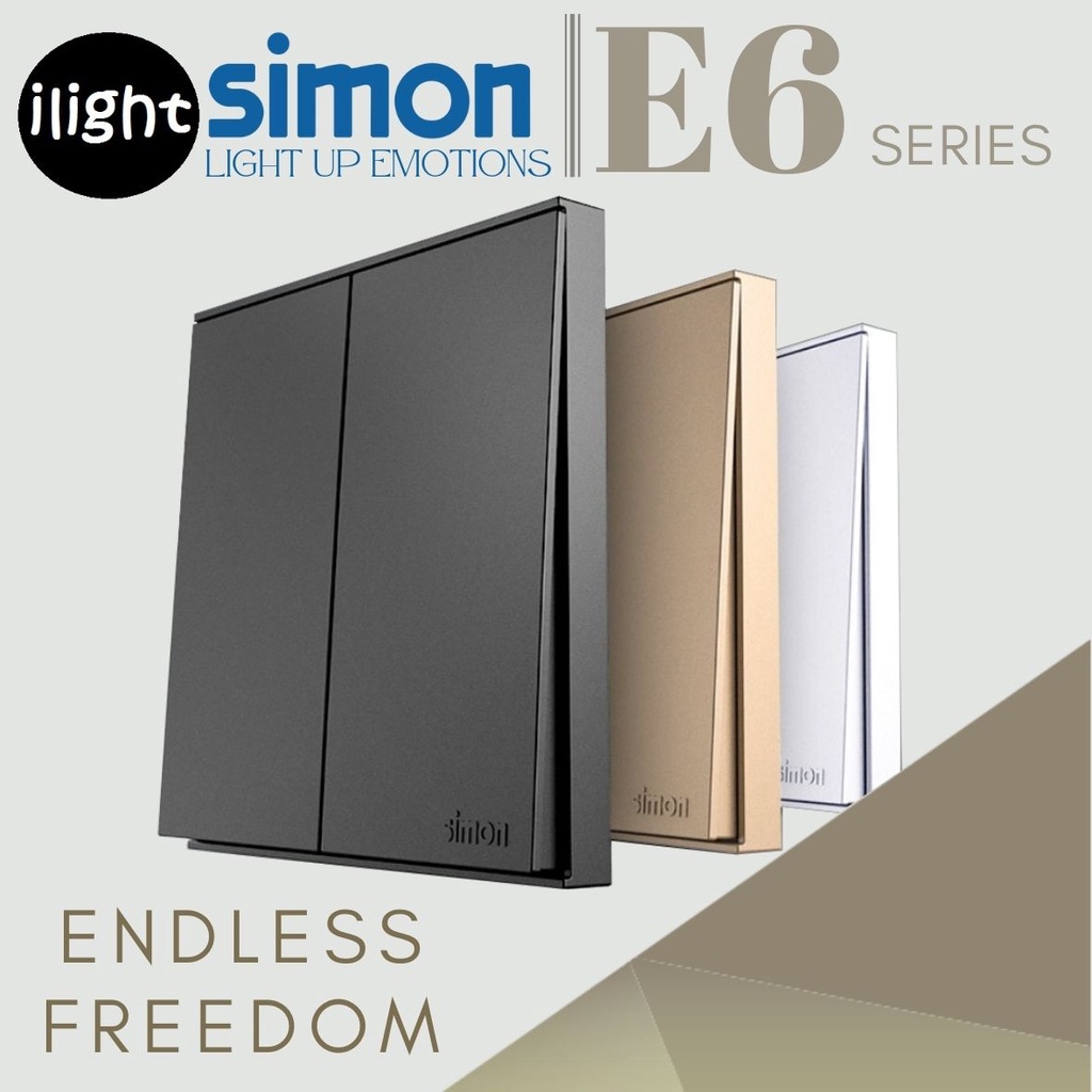 Simon E6 Series Switches & Socket Outlet | Black, Champagne, White | Frameless Large Button Thin ...