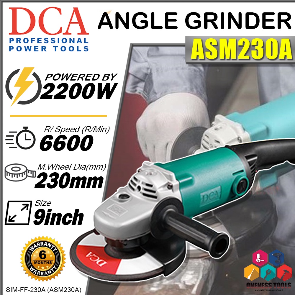 ''DCA'' ANGLE GRINDER -9'' / 2200W - SIM-FF-230A (ASM230A) | Shopee ...