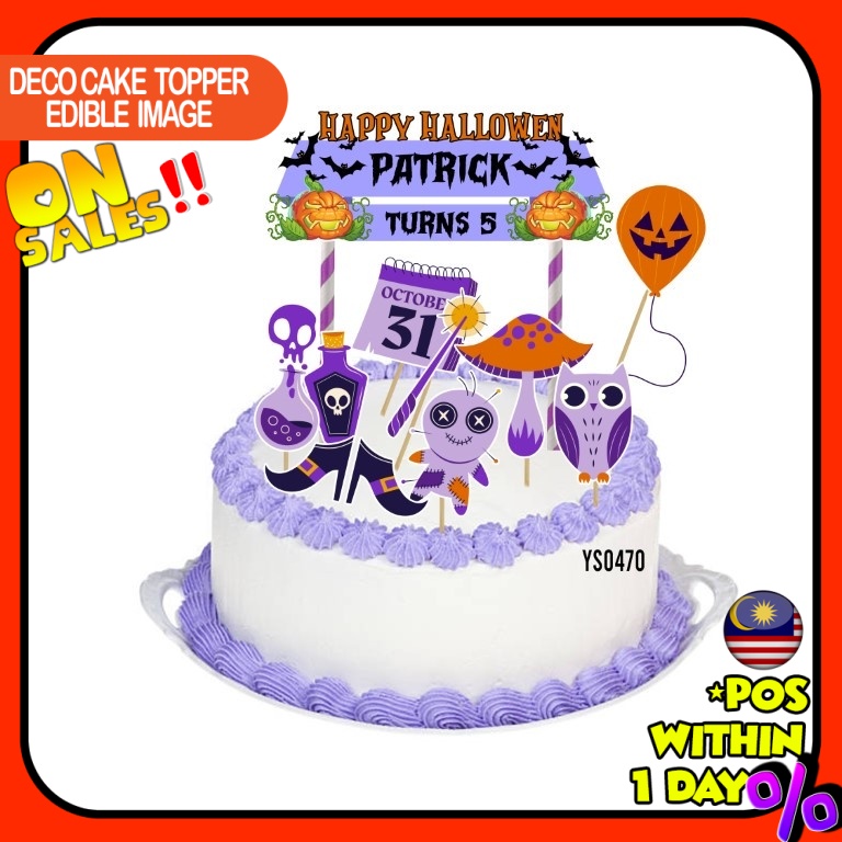 [CUSTOM NAME] Happy Birthday Cake Topper Halloween Decoration Set Party ...