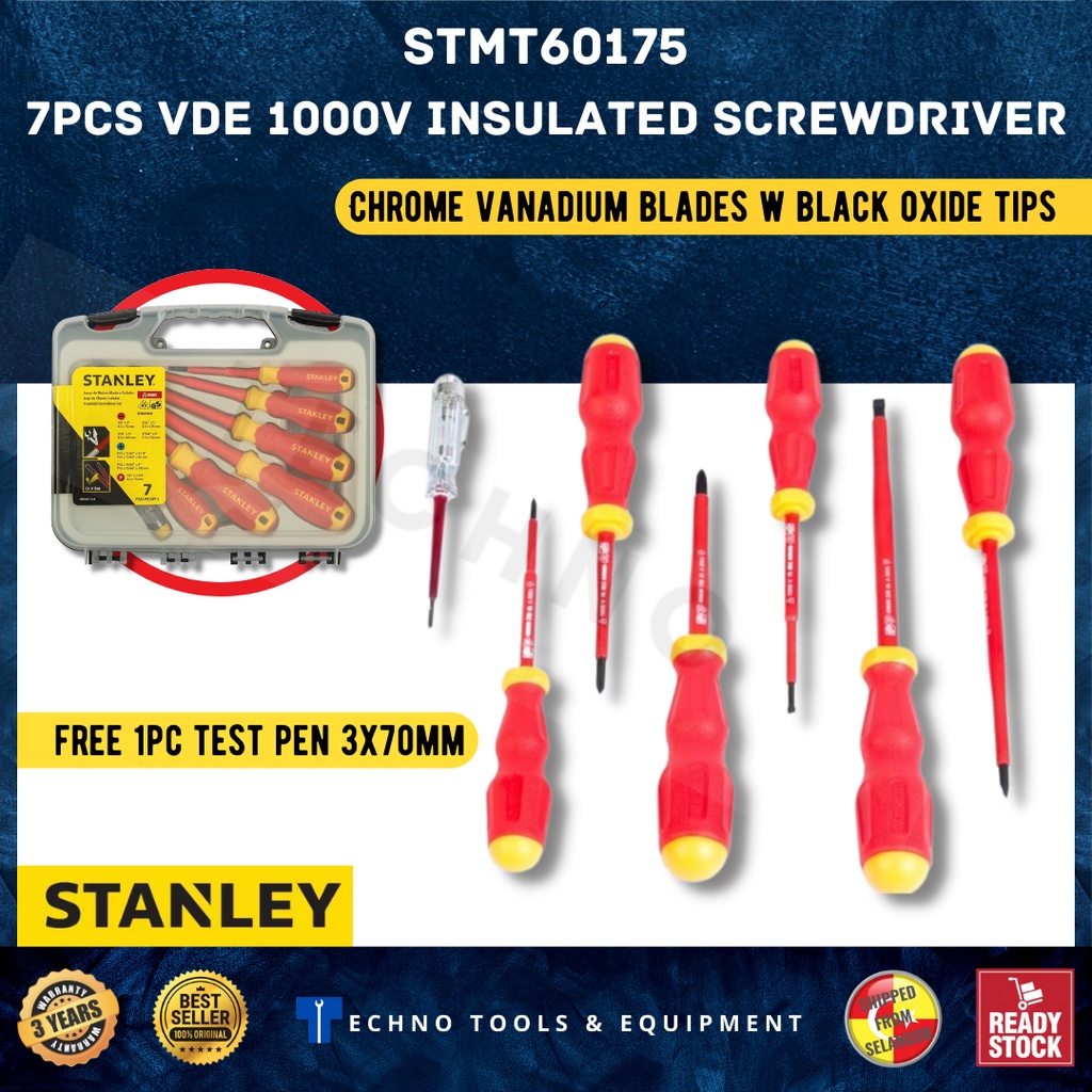 Stanley 60-175 VDE 1000v Insulated Screwdriver set, 7pcs (STANLEY 65-980, obsoleted) | Shopee ...