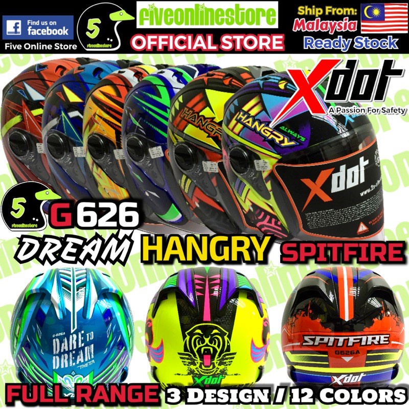 XDOT G626A Open Face Helmet Collection DREAM HANGRY SPITFIRE Rossi Soleluna Helmet OpenFace X ...