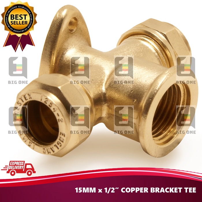 HHF 15MM x 1/2" COPPER BRACKET TEE JOINT COMPRESSION TUBE FITTING WALL ...