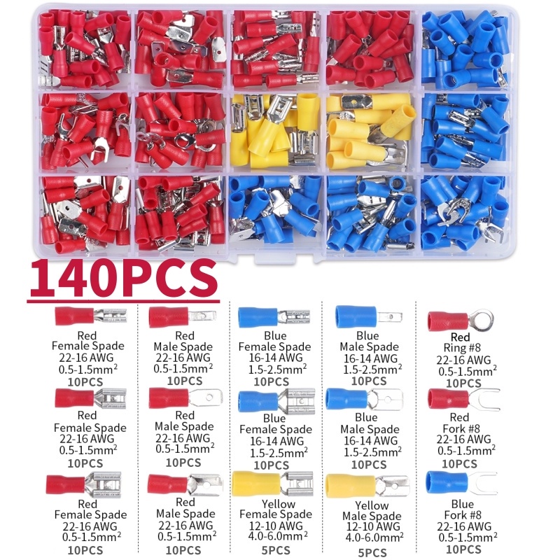280/480PCS Assorted Female Male Crimp Spade Terminal Insulated ...