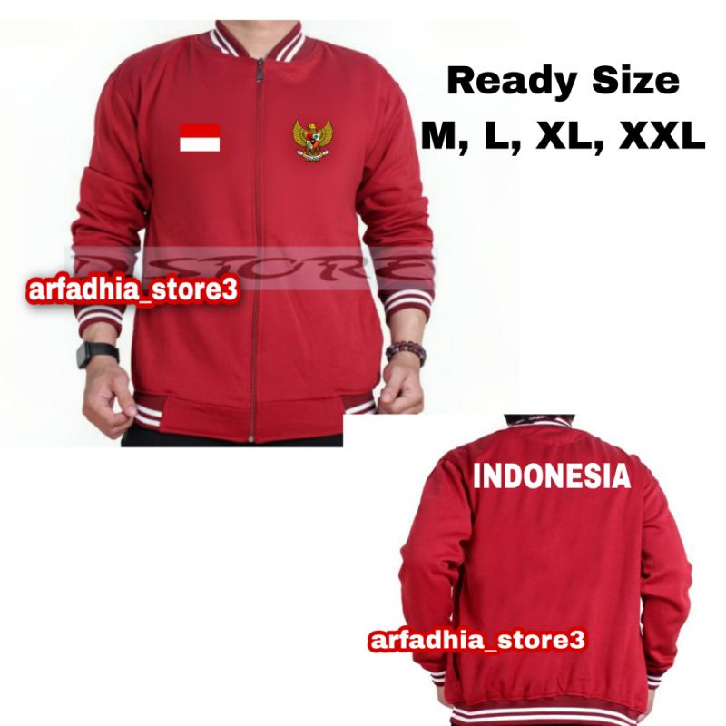 MERAH JACKET HOODIE SWEATER VARSITY ZIPPER DISTRO INDONESIAN NATIONAL ...