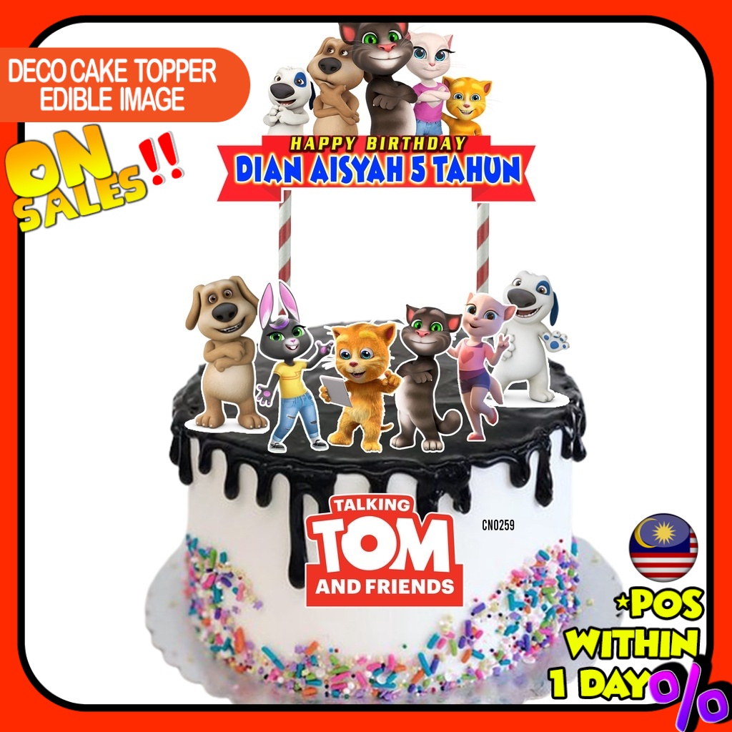 [CUSTOM NAME] Happy Birthday Cake Topper Talking Tom cat Decoration Set ...