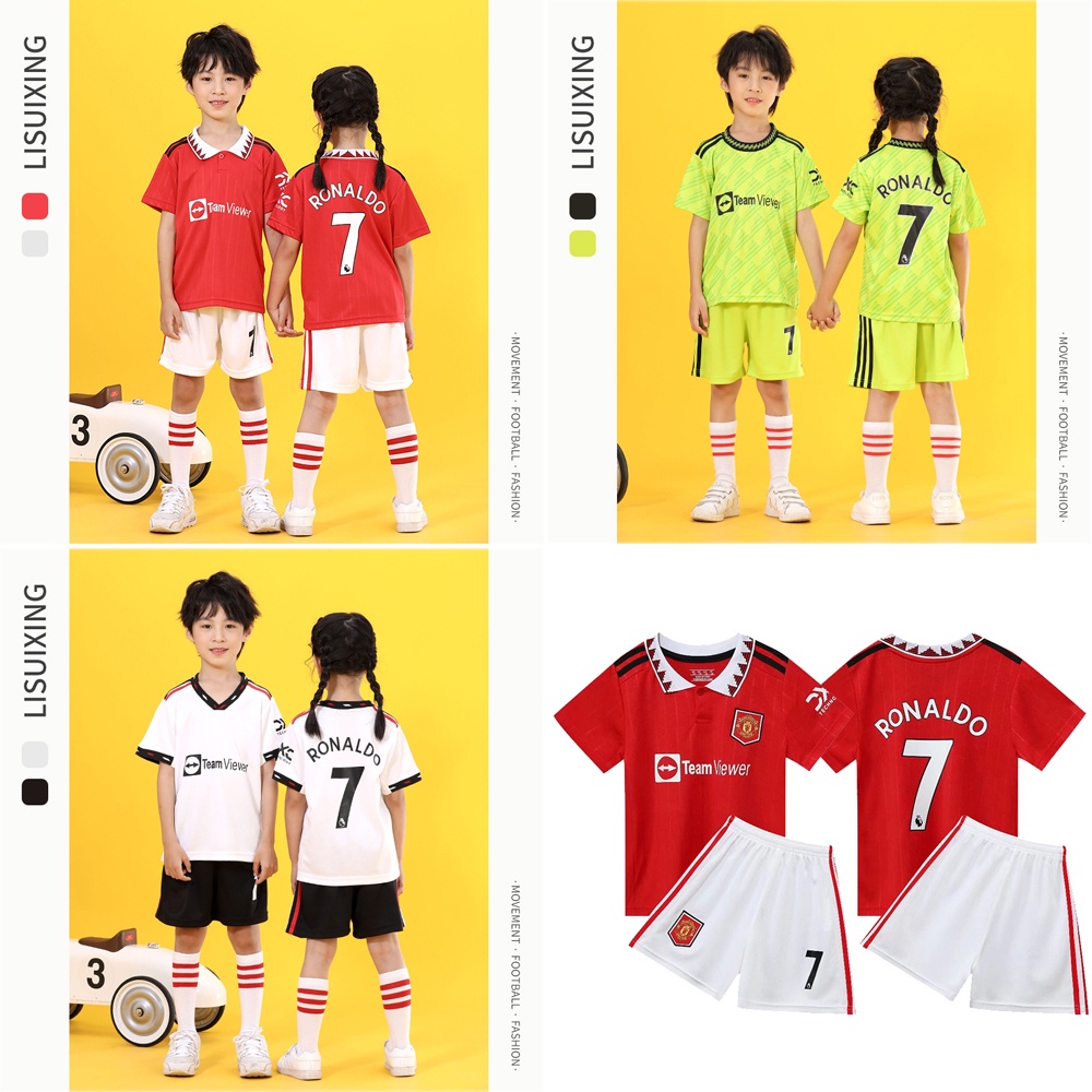 22-23 Season Man-united No.7 Ronaldo Jersey Kids Top and Shorts One Set ...