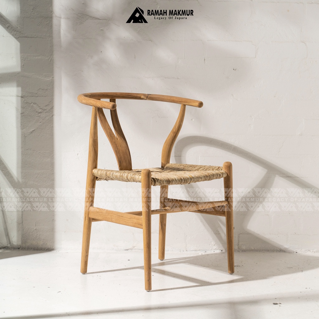 KAYU Cafe Chair model v Teak Wood mix Woven | Shopee Malaysia