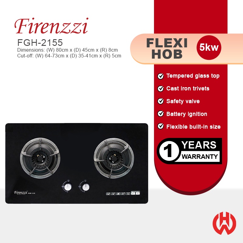 FIRENZZI 5.0KW 2 BURNERS FLEXI BUILD IN HOB GAS STOVE FGH-2155 | Shopee ...