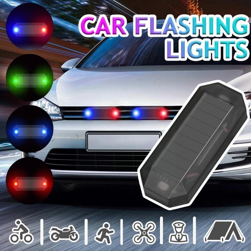 Car Solar Powered LED Mini Warning Light Night Ride Motorcycle Bicycle ...